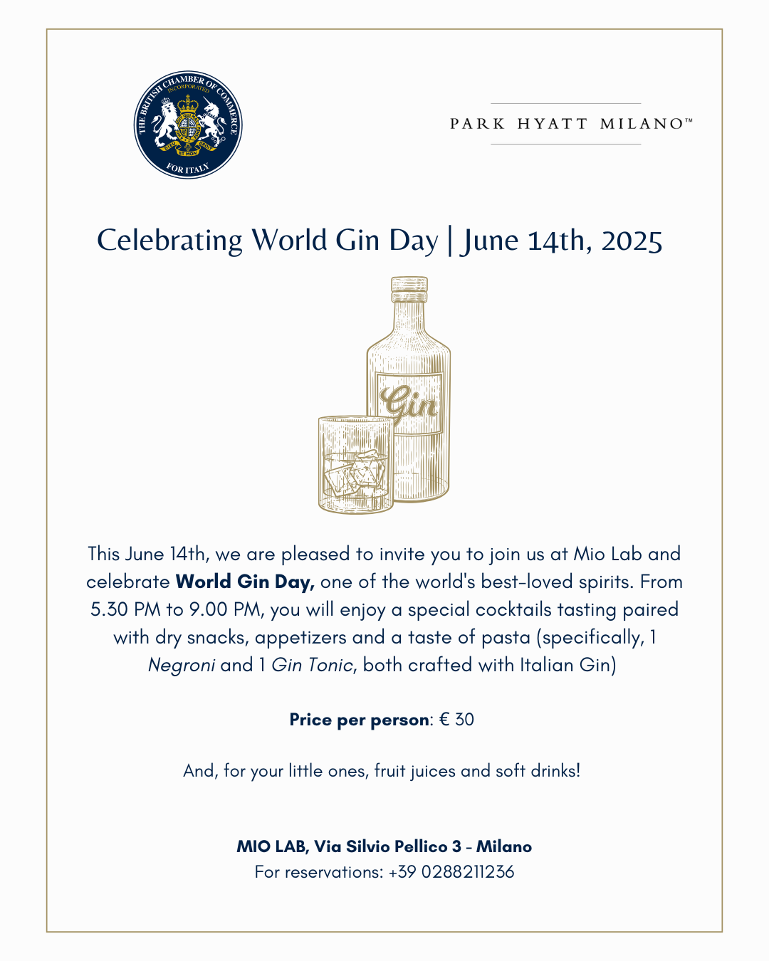 Celebrating World Gin Day with Park Hyatt Milano | The British Chamber ...